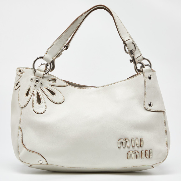 Miu Miu | Bags | Miu Miu White Leather Floral Cut Hobo | Poshmark